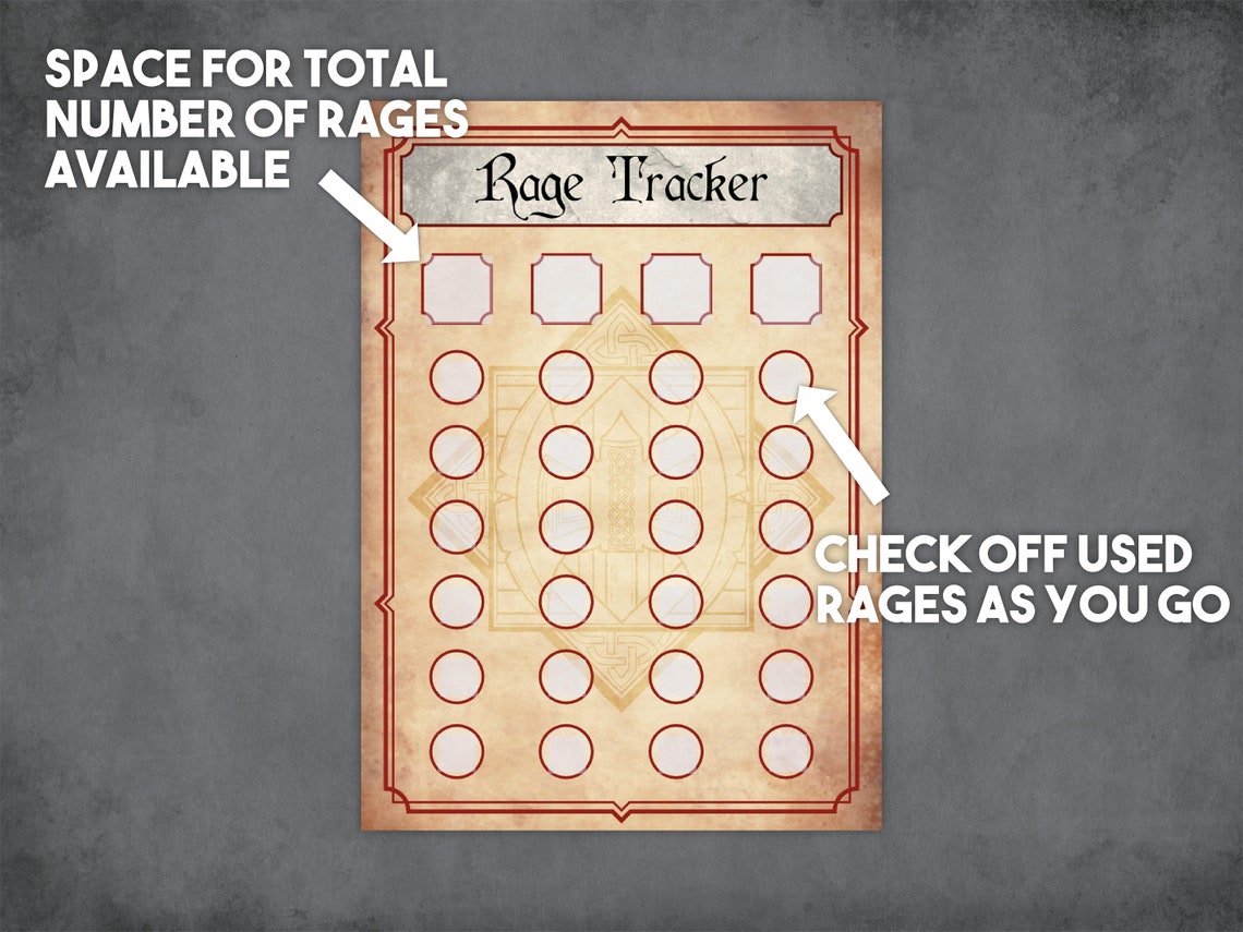 Dnd Barbarian Rage Tracker Cards | Instant Download and Print D&D ...