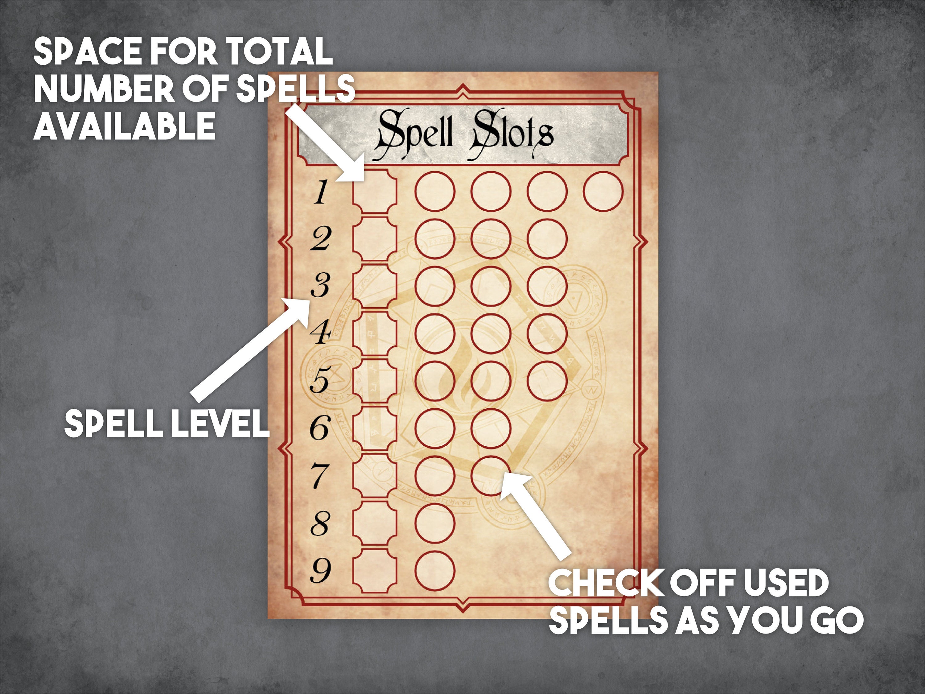 Dnd Wizard Spell Slot Tracker Cards, Instant Download and Print D&D ...