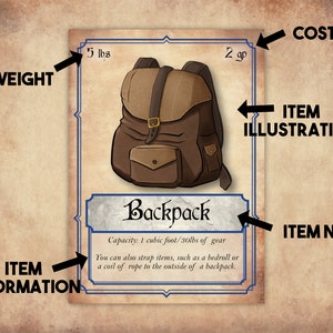 Dnd Item Cards, Dungeons and Dragons Printable Dungeoneer's Pack Cards ...