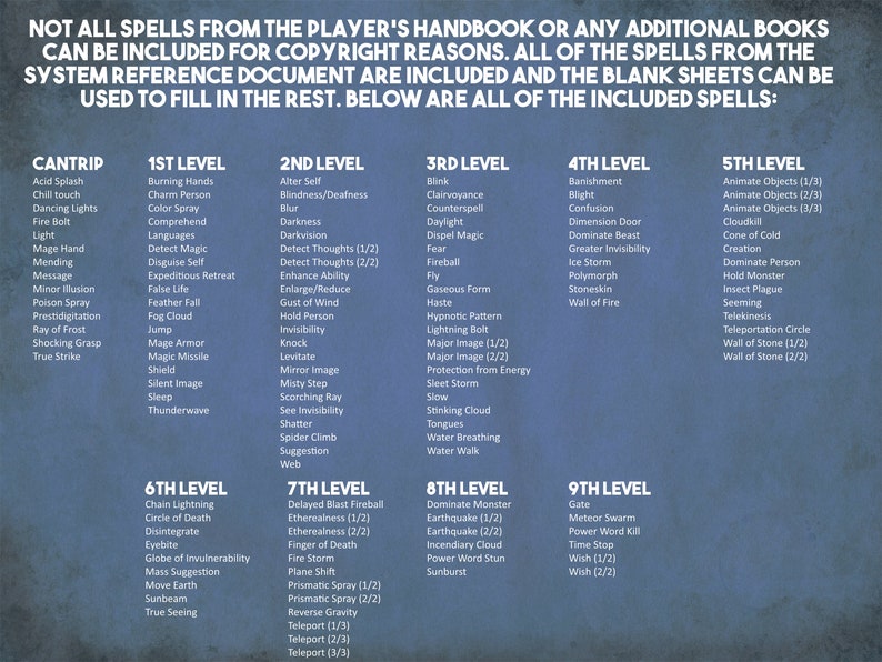 Sorcerer Dnd Spell Cards, Dungeons and Dragons Printable Spell Cards ...