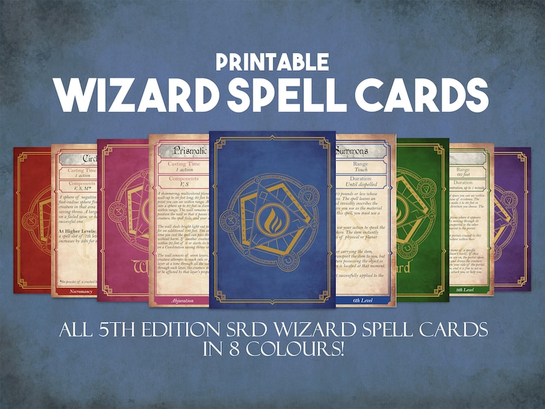Wizard Dnd Spell Cards, Dungeons and Dragons Printable Spell Cards ...
