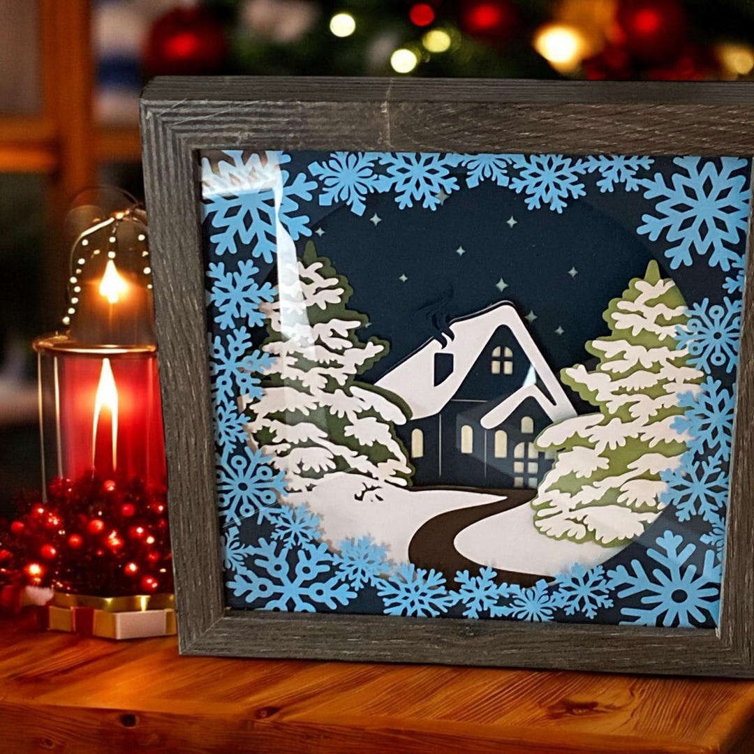 3d Layered Cut Paper Shadowbox With Winter Snow Scene - Etsy