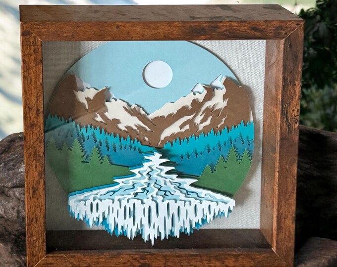 3d Layered Cut Paper Shadowbox Mountain Stream - Etsy