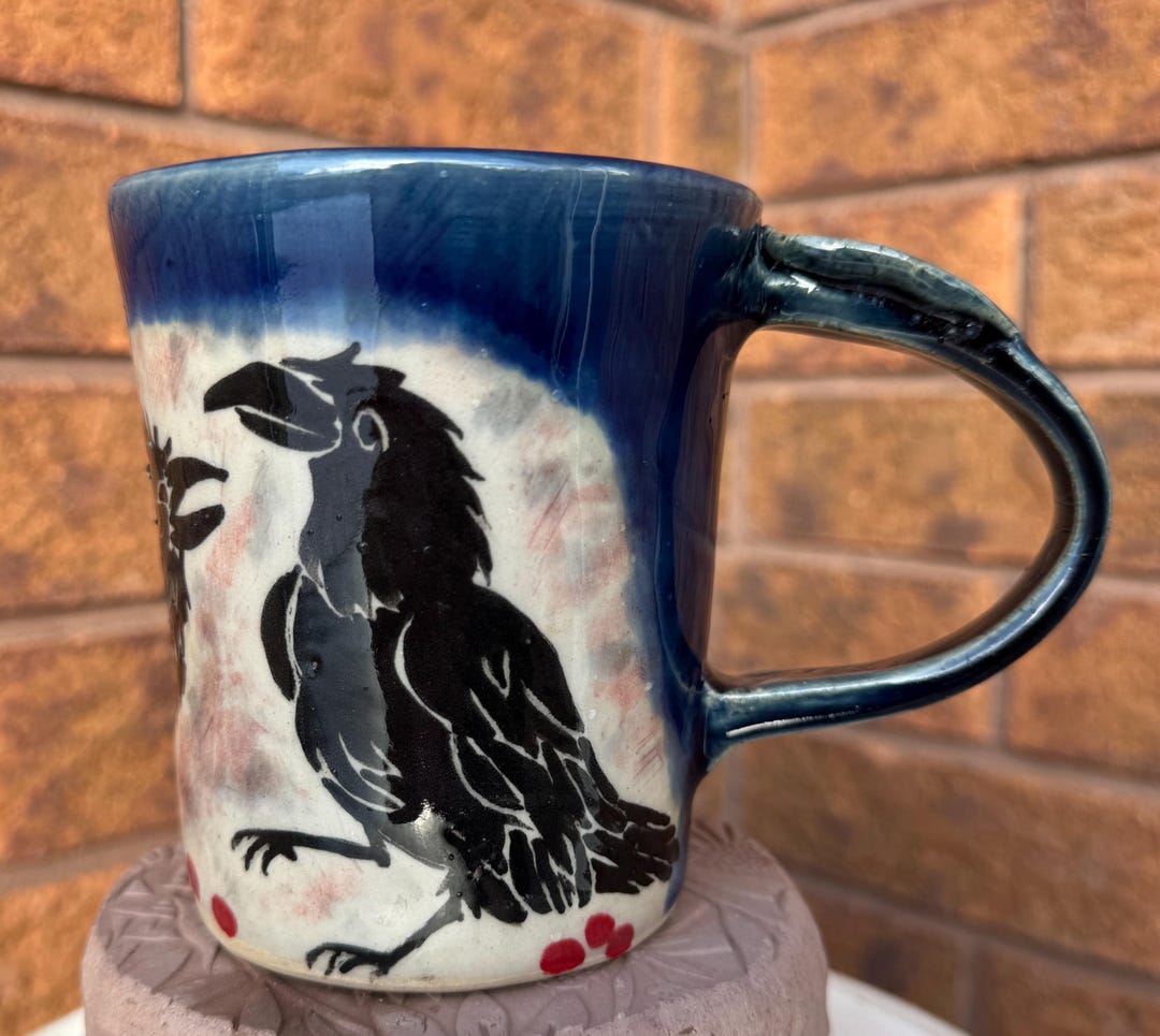 Raven / Crow Mug Handmade Pottery Dark Blue Glaze/ Made in Canada - Etsy