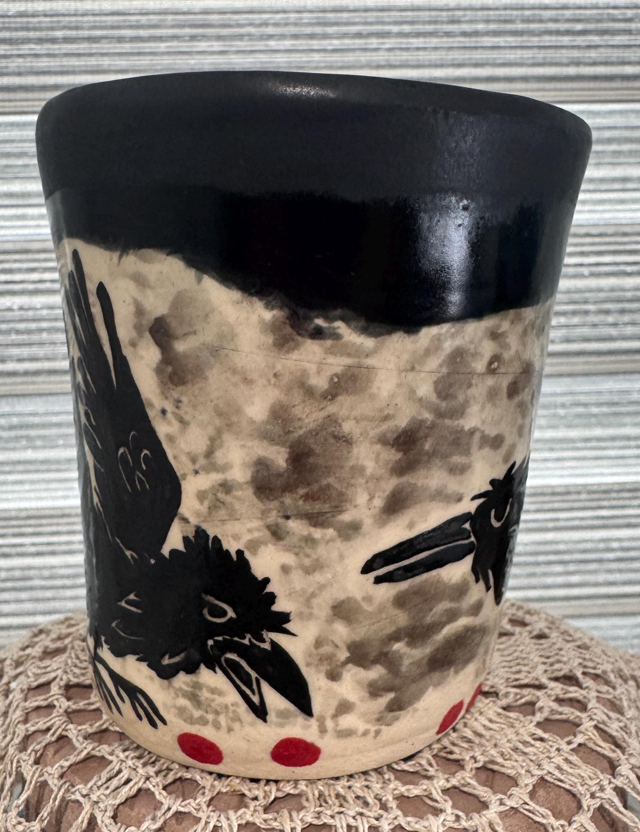 Raven / Crow Mug Hand Built Slab Pottery Matte Black Glaze Grey/ Made ...