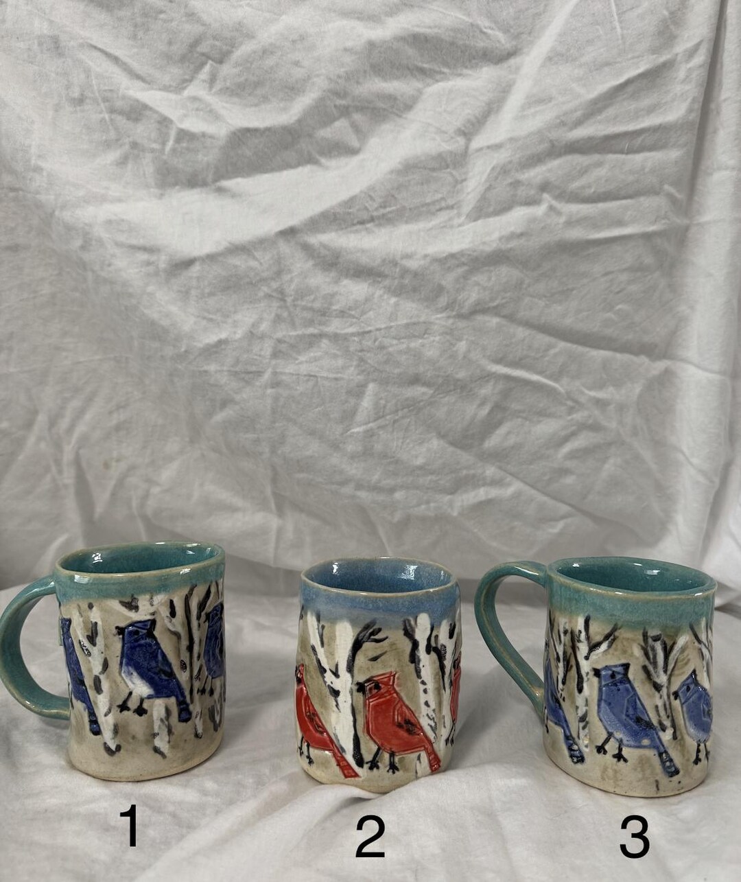 Handmade Blue Jay & Cardinal Pottery Mugs – Rustic Bird Coffee Cups ...