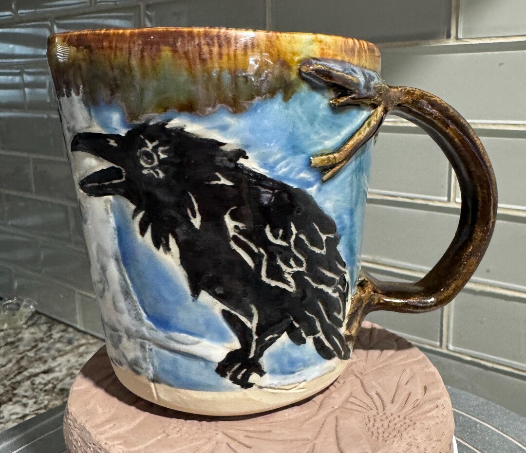 Raven Crow Mug Slab Hand Built Pottery Blue Sky Made in Canada - Etsy