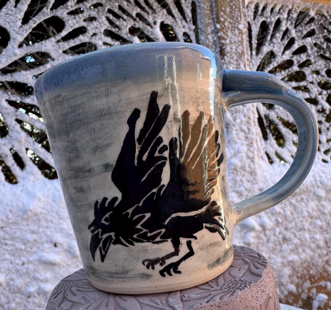 Raven / Crow Mug Handmade Pottery Light Blue Glaze/ Made in Canada - Etsy