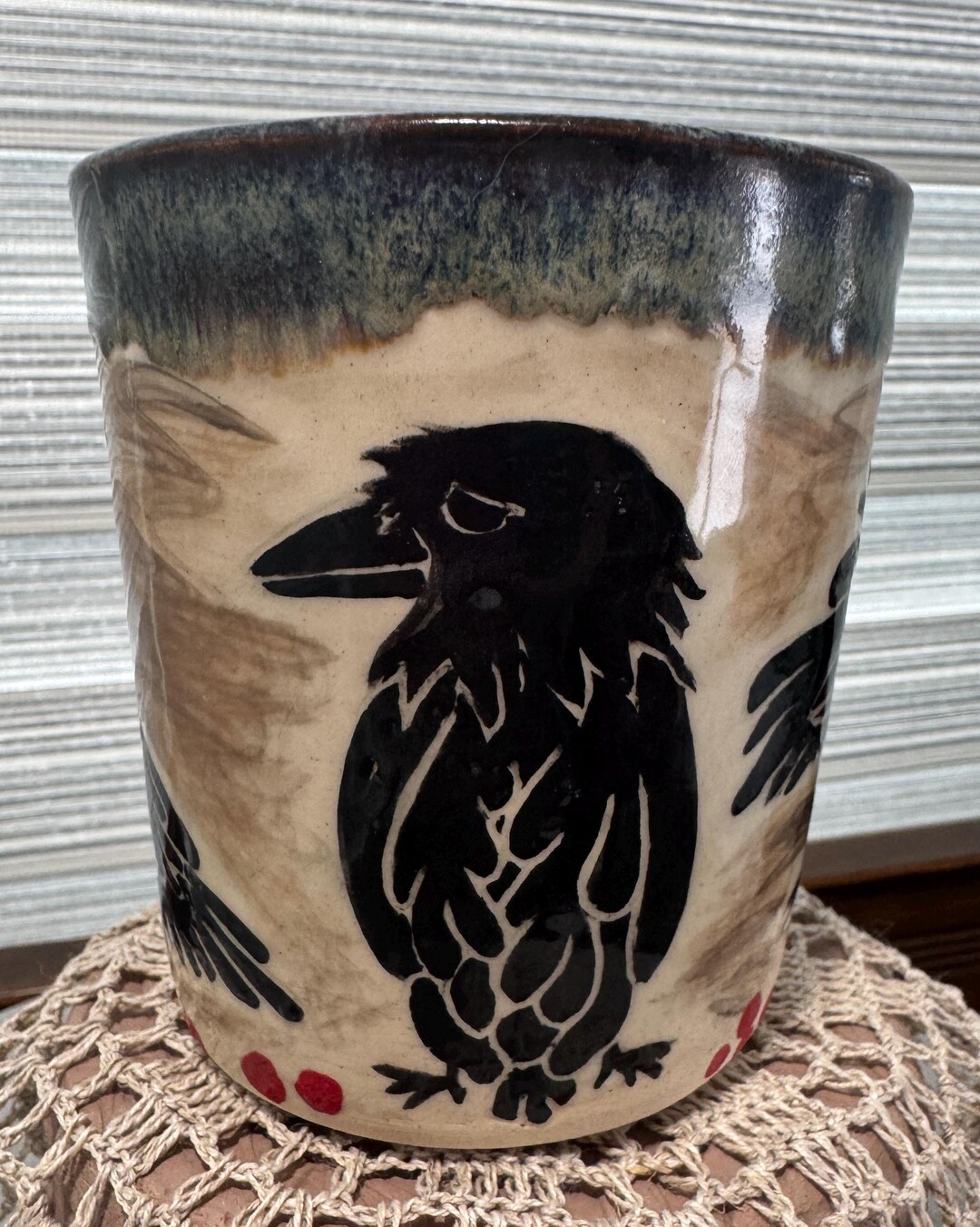 Raven / Crow Mug Hand Built Slab Pottery Smokey Blue 7 Berry/ Made in ...