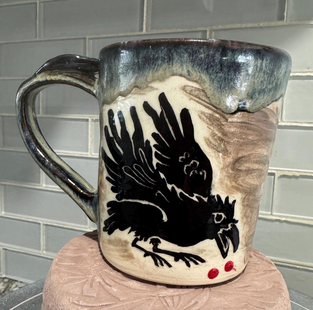 Raven / Crow Mug Hand Built Slab Pottery Smokey Blue 8 Berry/ Made in ...