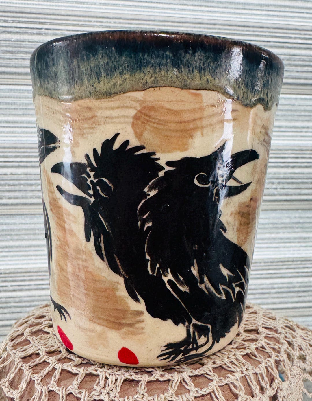 Raven / Crow Mug Hand Built Slab Pottery Smokey Blue 6 Berry/ Made in ...