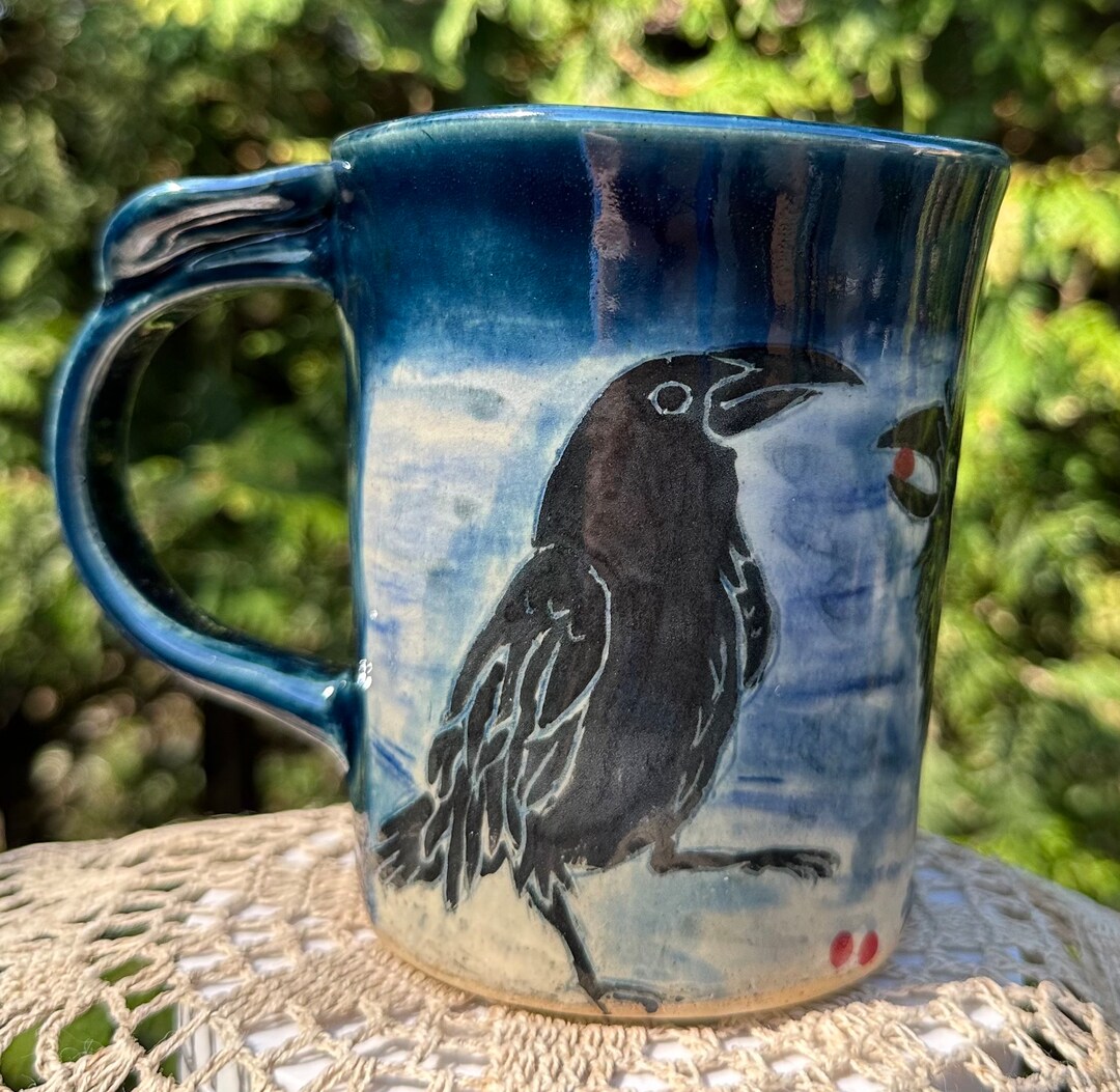 Raven / Crow Mug Handmade Pottery Stormblue / Made in Canada - Etsy