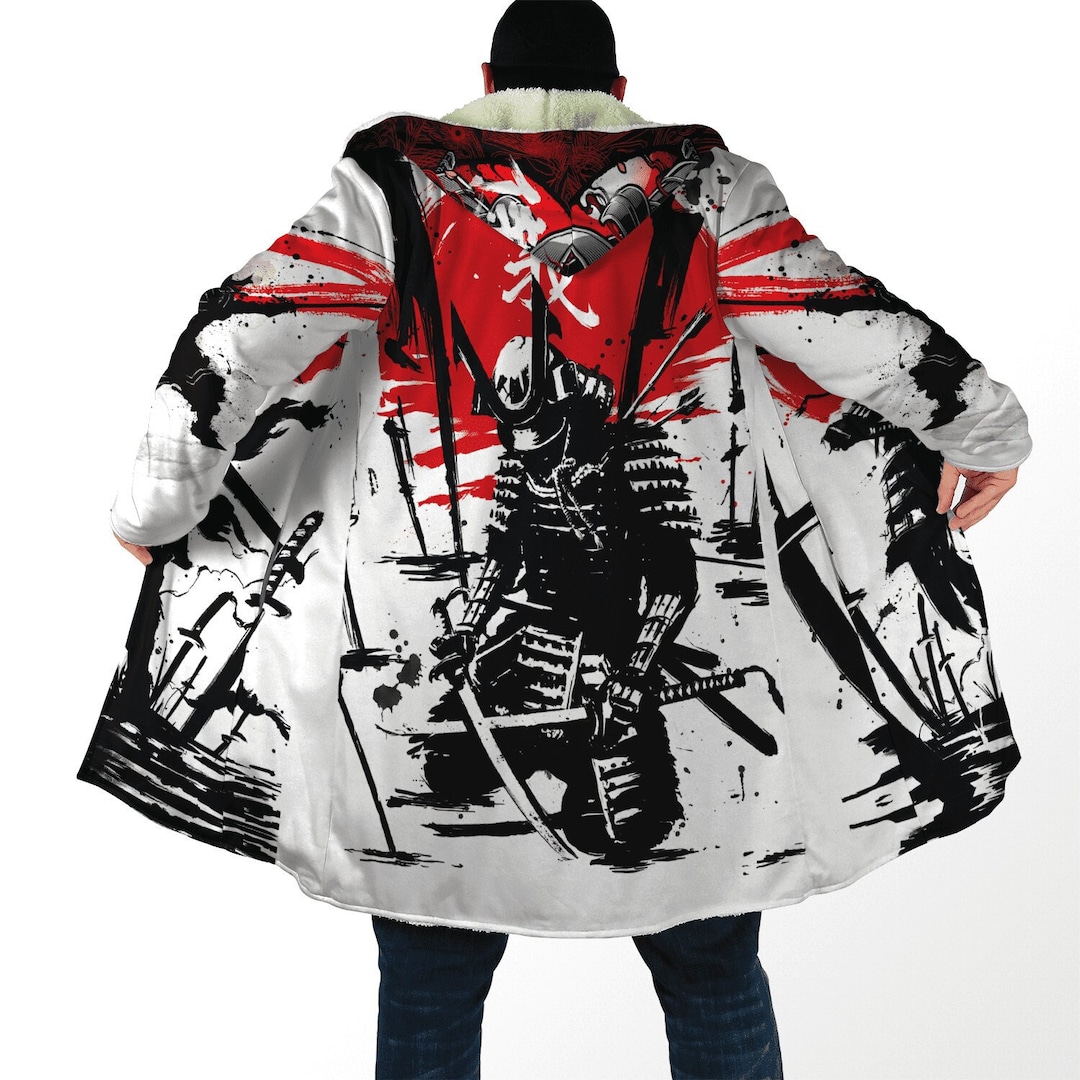 Colorful and Warm Japanese Samurai Lotus Hooded Cloak for Party ...