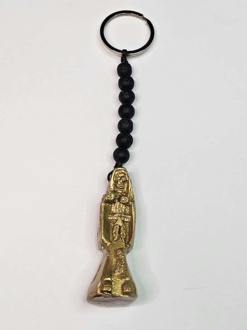 Santa Muerte Holy Death Keychain With 7 Black Lava Stone 8mm Beads and ...