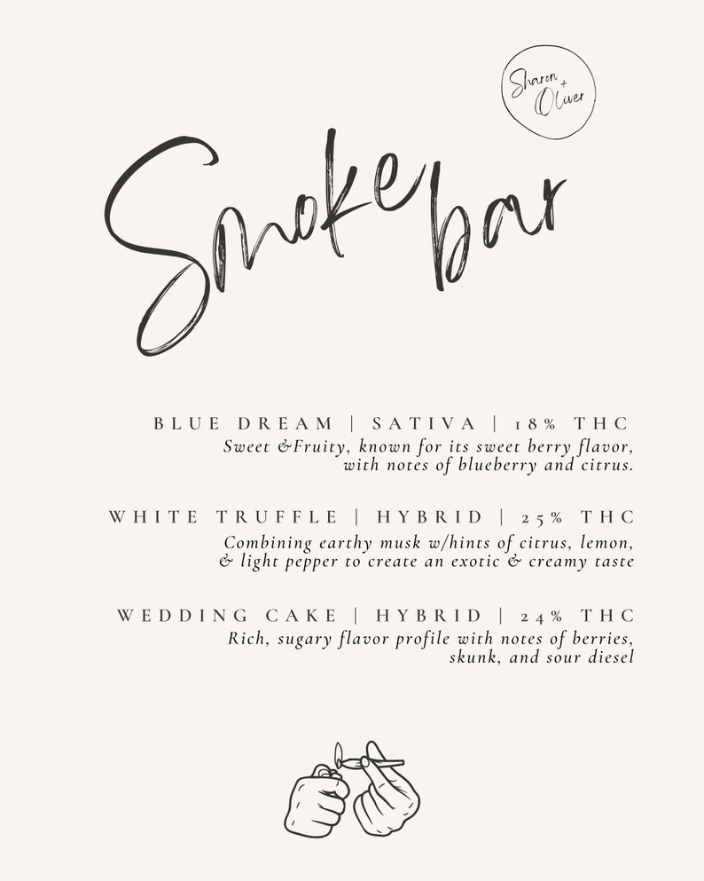 Cream Minimalist Smoke Bar Menu 420 Wedding Smoking Bar Menu Bud Bar ...