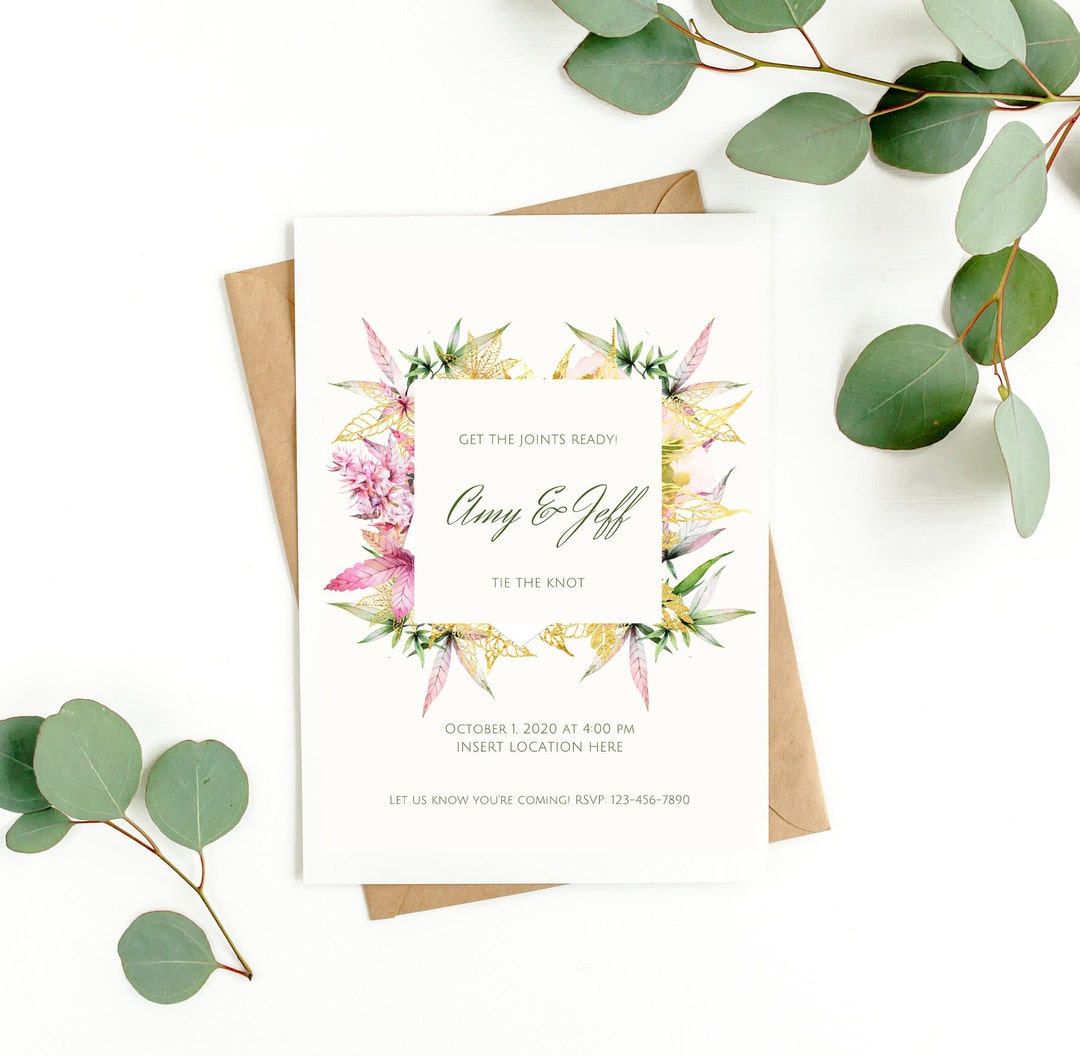 Colorful Cannabis Wedding Invitation & RSVP Card Digital Template ...