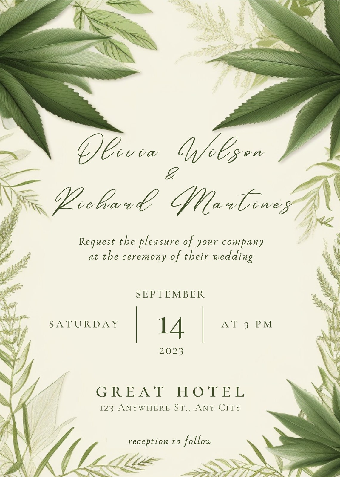 Jungle Green Cannabis Wedding Invitation Save the Date & - Etsy