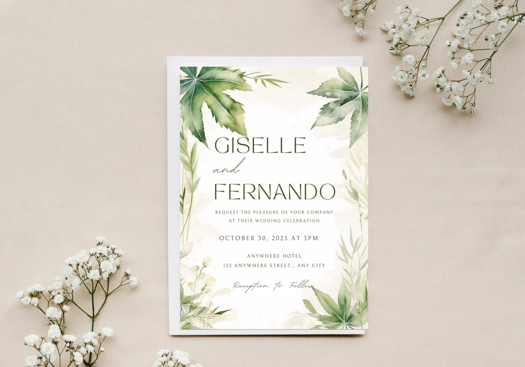 Beautiful Watercolor Floral Cannabis Wedding Invitation RSVP Card ...