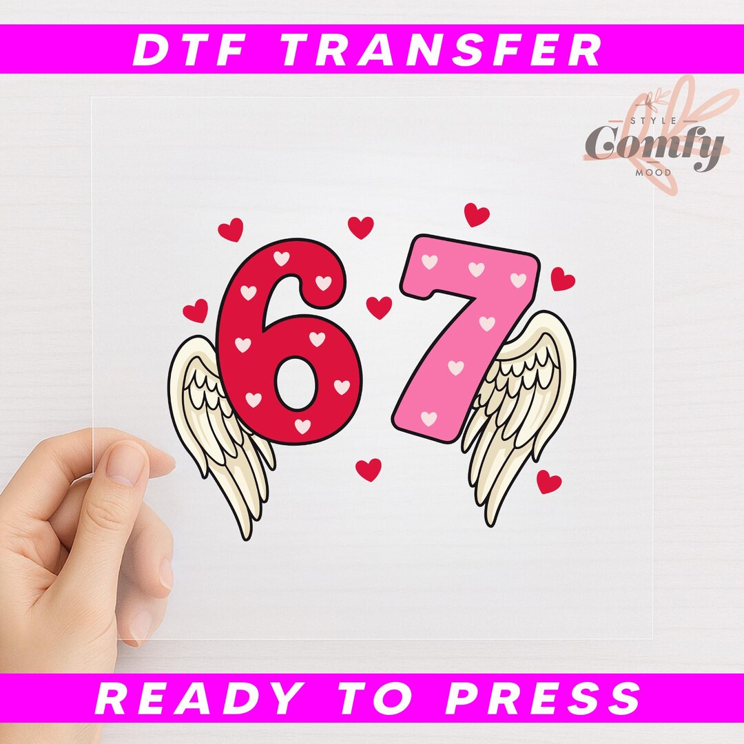 67 Angel Wings Number Heat Press Transfer DTF | Cute Holiday Iron on ...