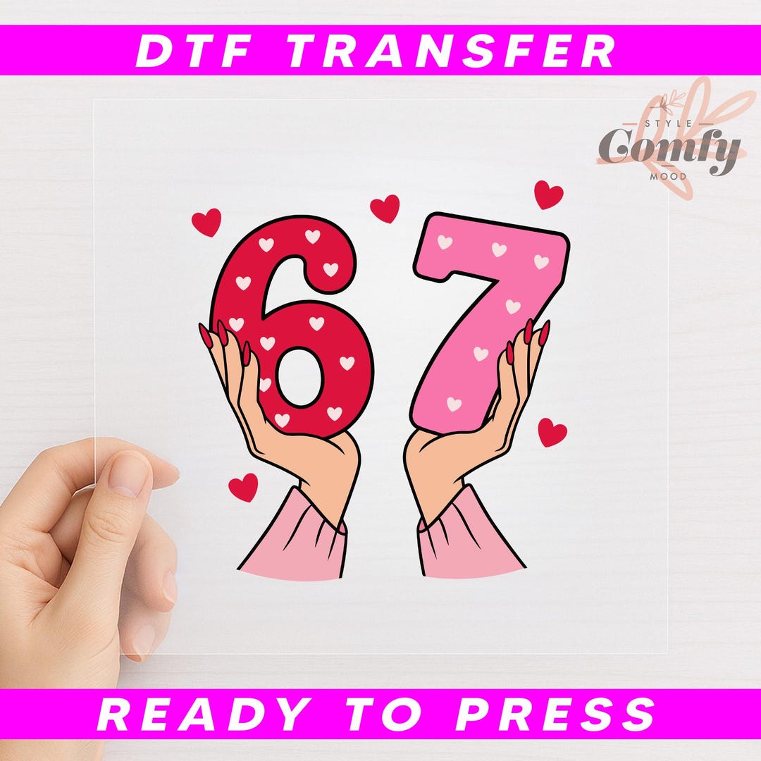 67 Hearts Hand Holding Number Heat Press Transfer DTF | Cute Love Style ...