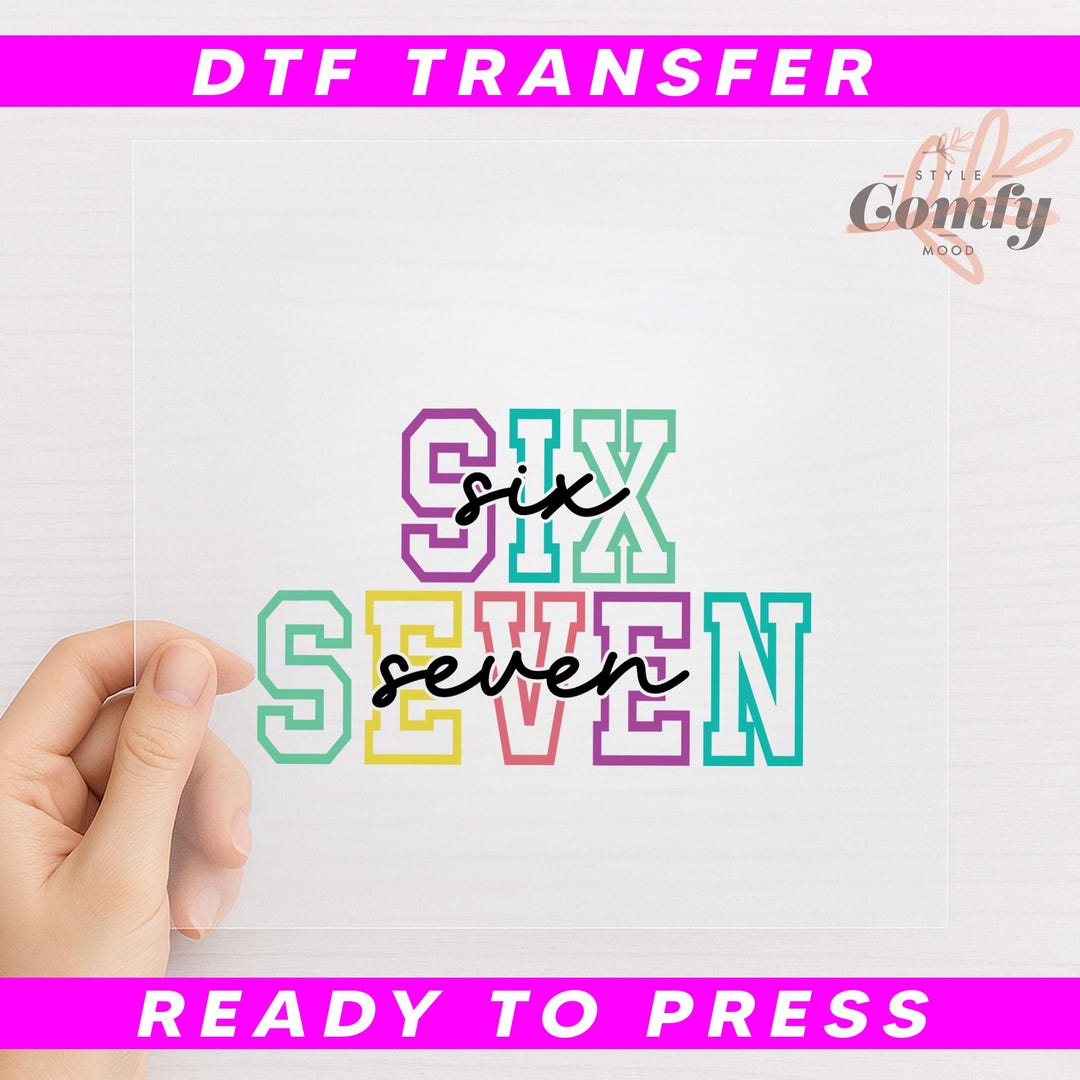 Six Seven Number 67 DTF Transfer Ready to Press Colorful Varsity ...