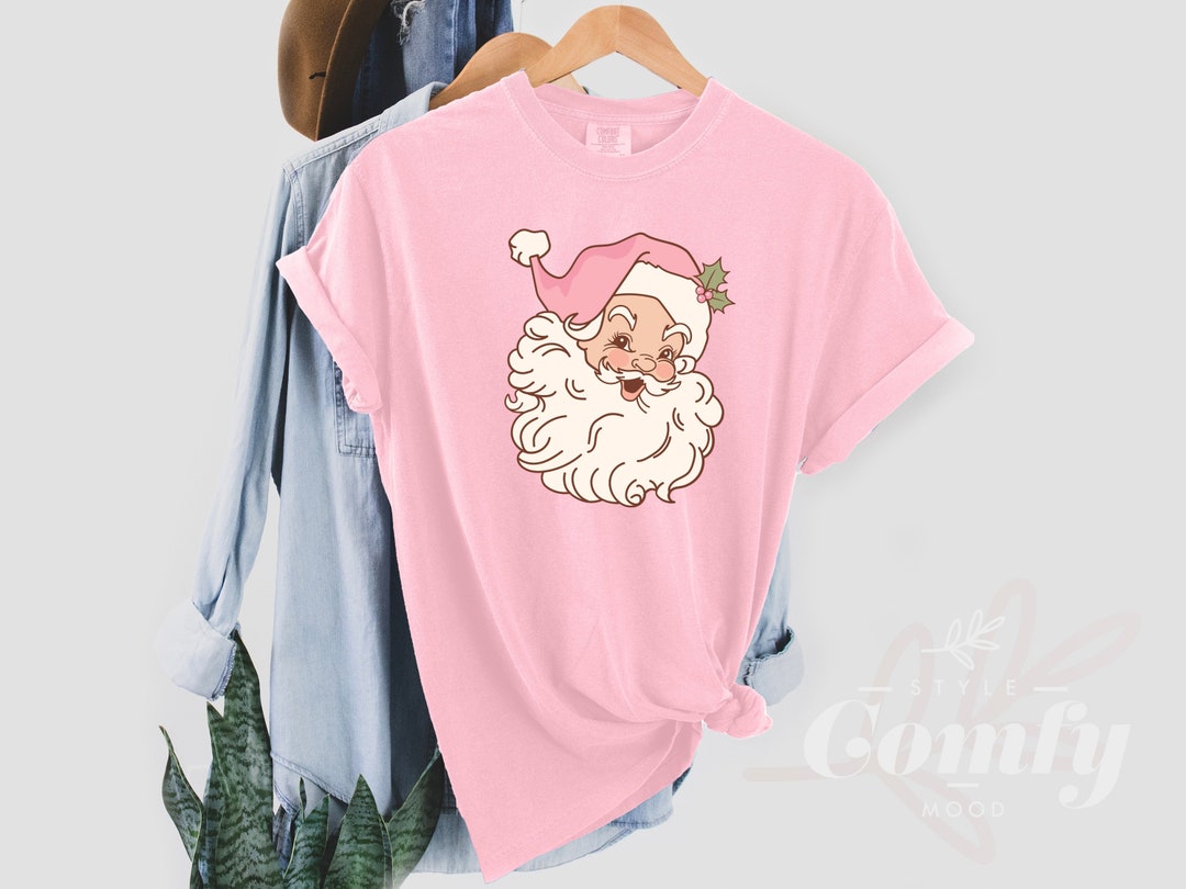 Pink Santa Comfort Colors Shirt, Retro Pink Santa Claus Comfort Colors ...