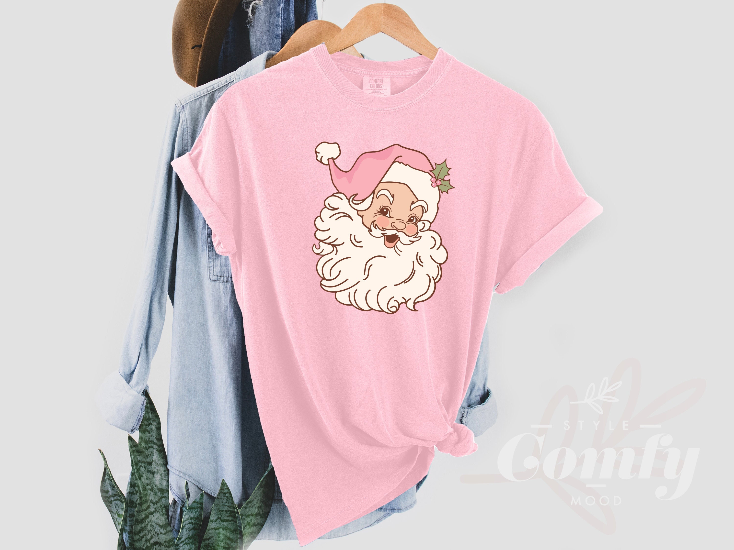 Pink Santa Comfort Colors Shirt, Retro Pink Santa Claus Comfort Colors ...