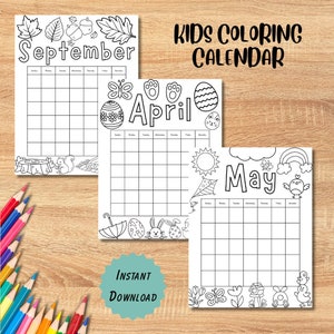 Printable Kids Coloring Calendar, Undated 12 Monthly Calendar ...
