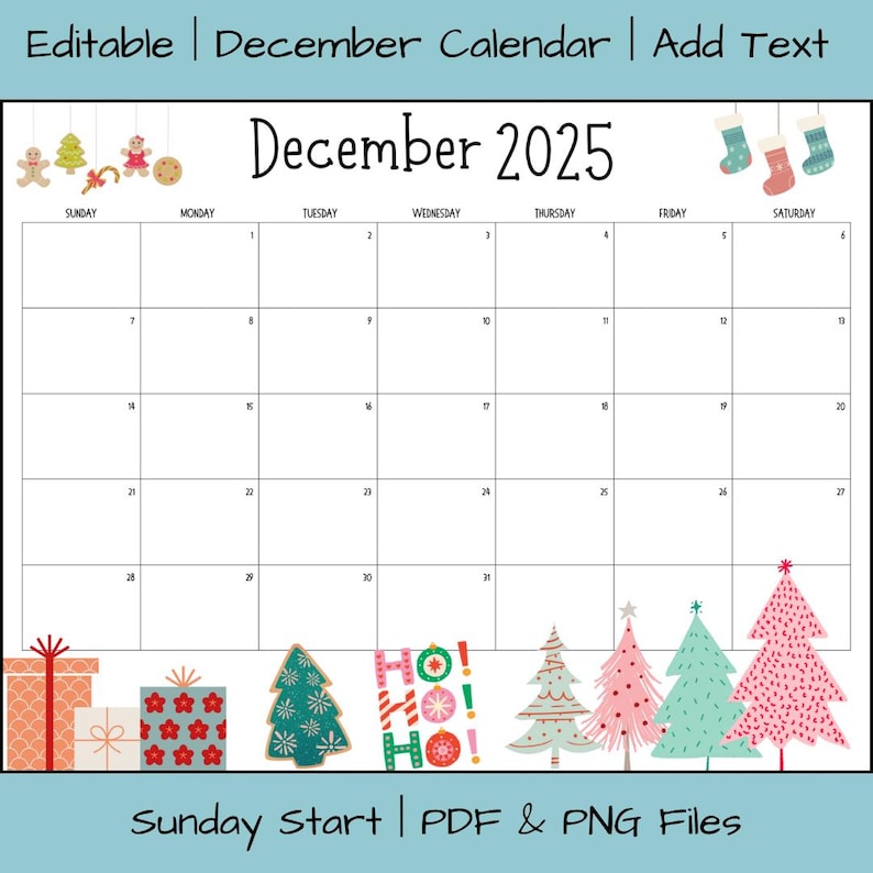Editable December 2025 Calendar, Christmas Countdown, Fillable ...