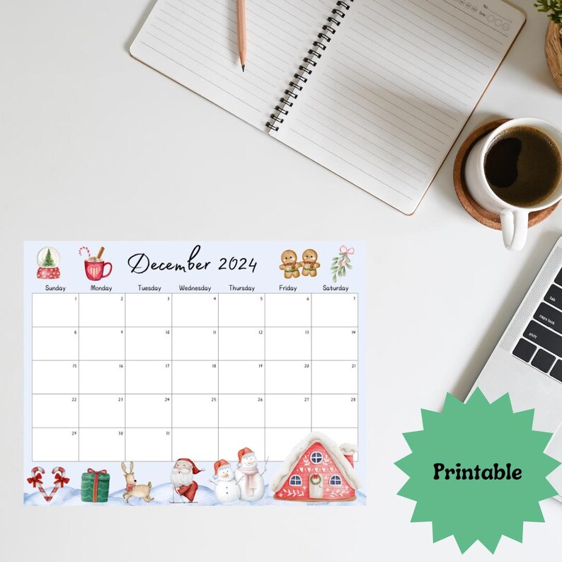 Editable December 2024 Calendar, Christmas Countdown, Fillable ...
