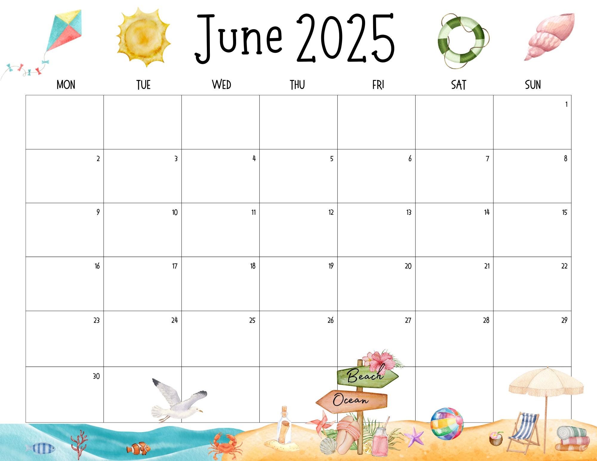 Editable June 2025 Calendar, Fillable Printable Wall Calendar, Digital ...