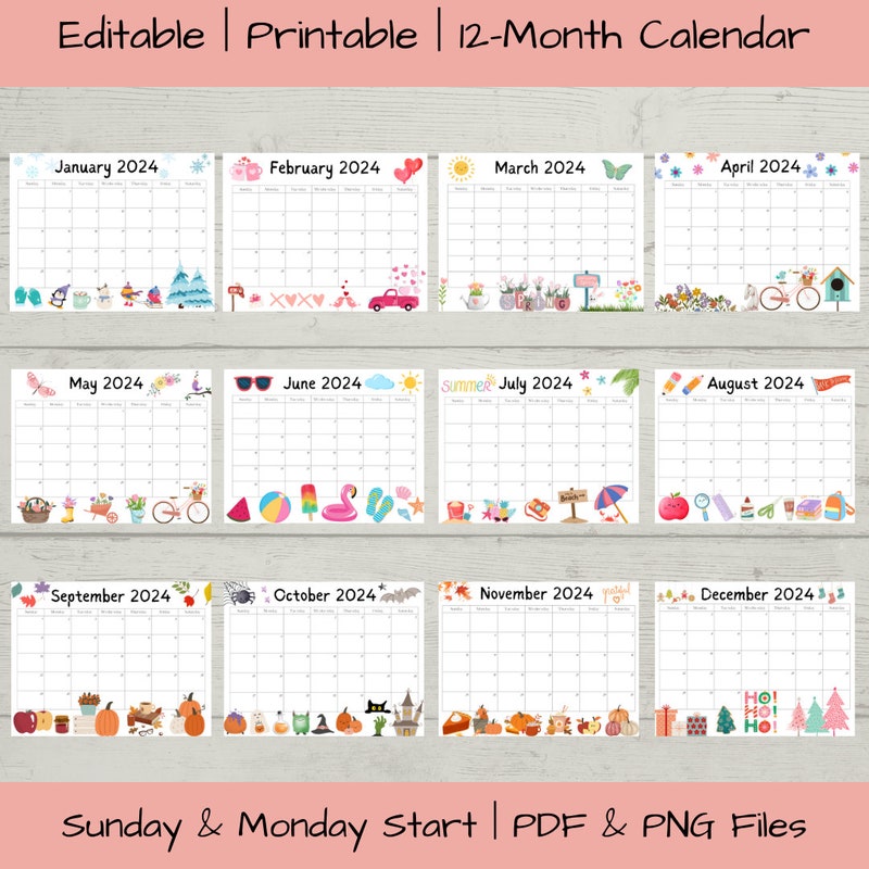 12 Month Calendar - Etsy