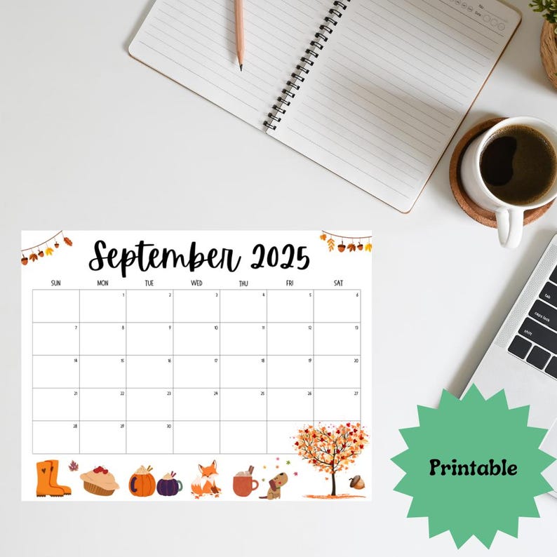 Editable September 2025 Calendar, Fillable Printable Digital Download ...