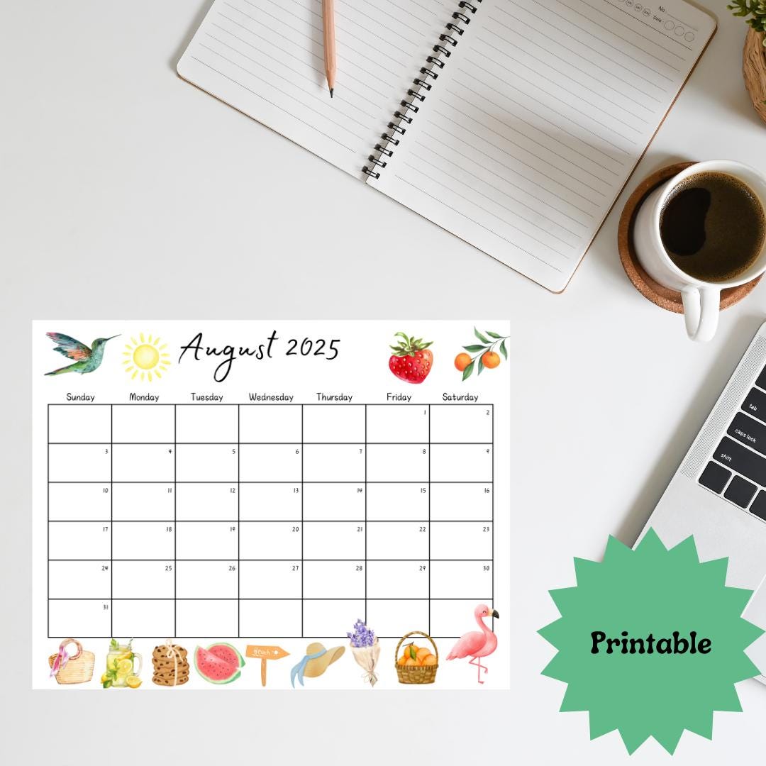 Editable August 2025 Calendar, Printable Fillable Digital Download ...