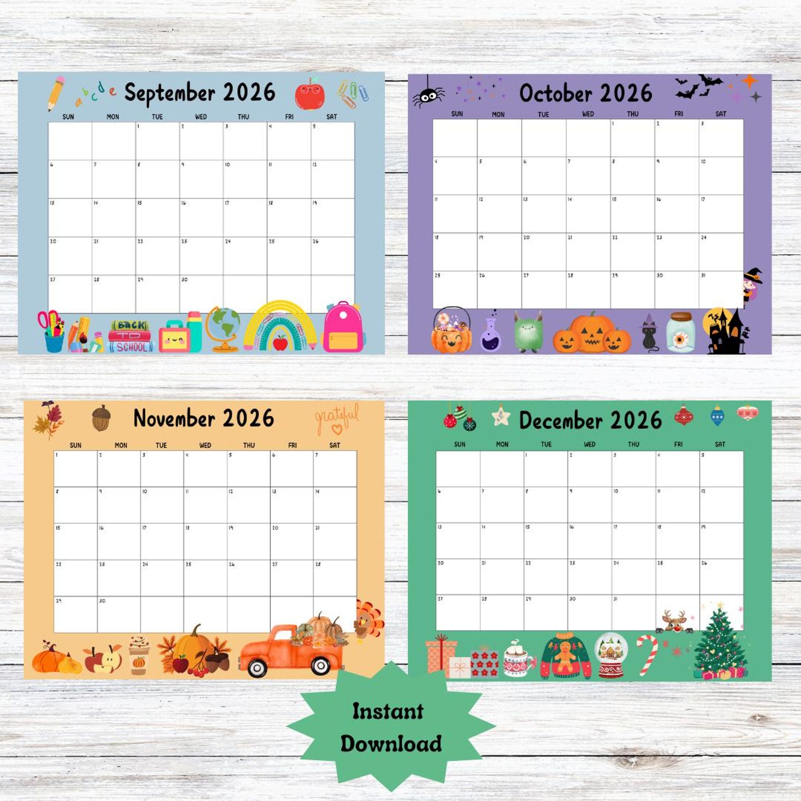 Editable 2026 Yearly Calendar Bundle, Printable Fillable Calendar Whole ...