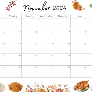 Editable November 2024 Calendar, Fillable Printable Digital Download ...