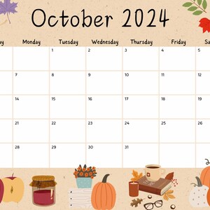 Editable October 2024 Calendar, Fall Autumn 2024 Digital Download ...