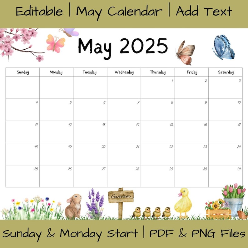 Editable May 2025 Calendar Printable Activity Planner, Cute Spring ...
