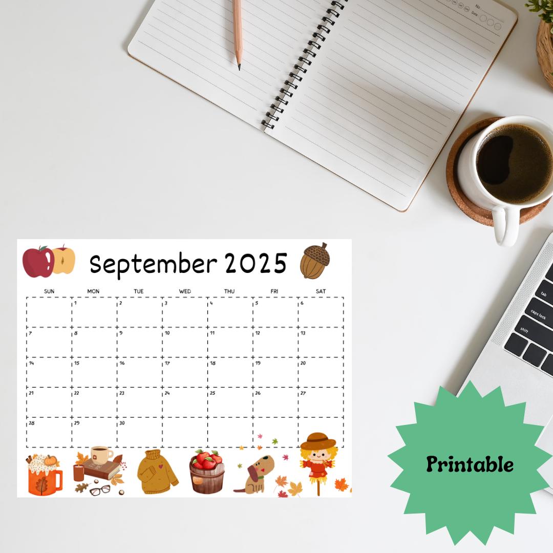 Editable September 2025 Calendar, Printable Fillable Digital Download ...