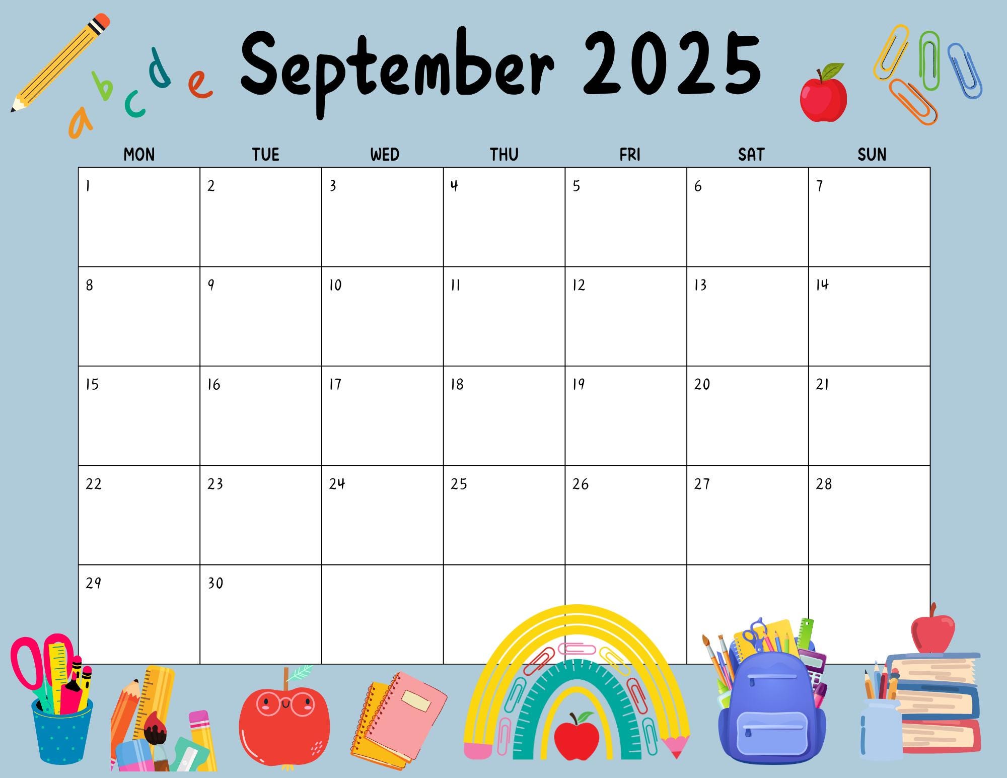 Editable September 2025 Calendar, Printable Fillable Digital Download ...