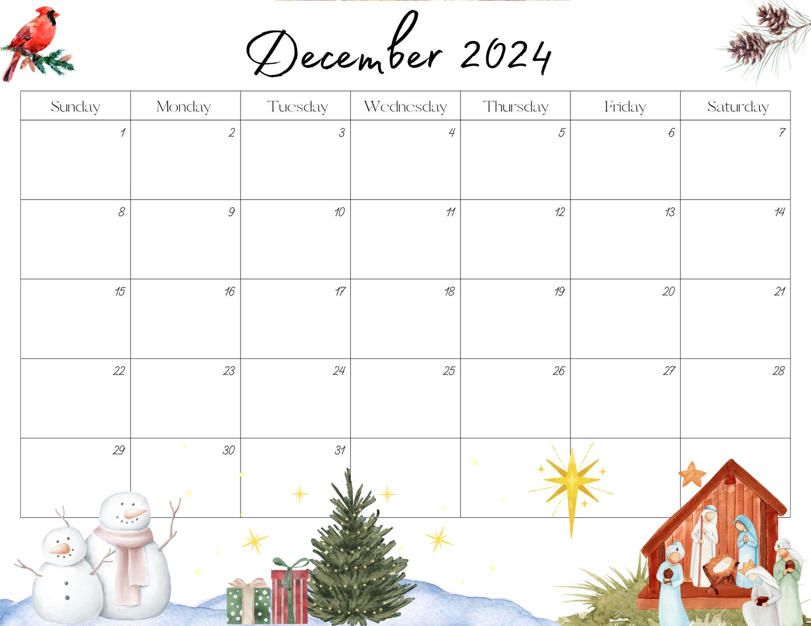 Editable December 2024 Calendar Printable, Activity Planner, Classroom ...