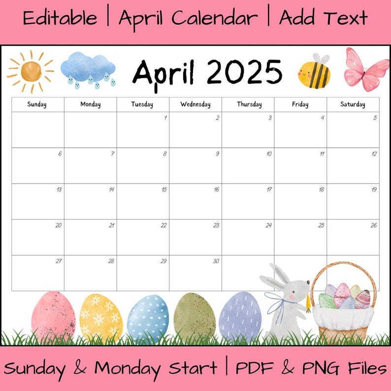Editable April 2025 Calendar, Fillable Printable Activity Planner ...