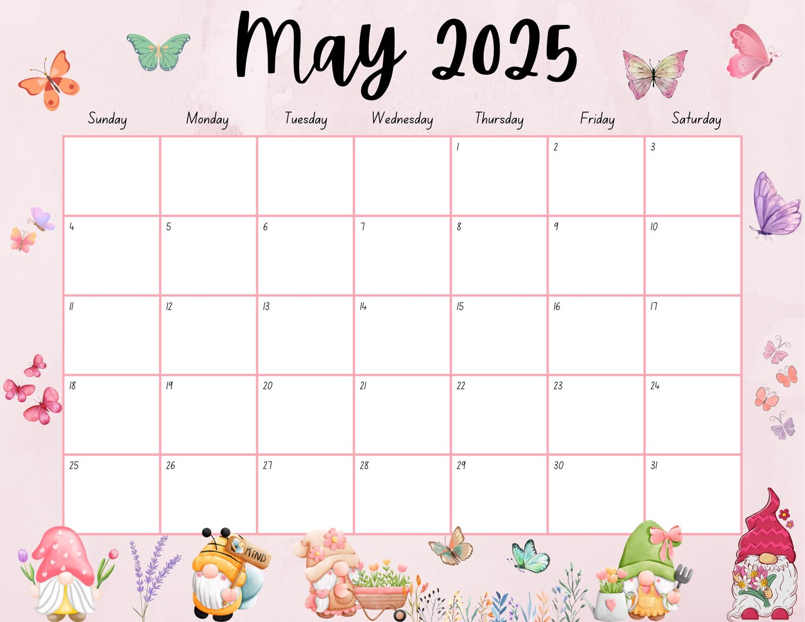 EDITABLE May 2025 Calendar, Printable Wall Calendar, Digital Download ...