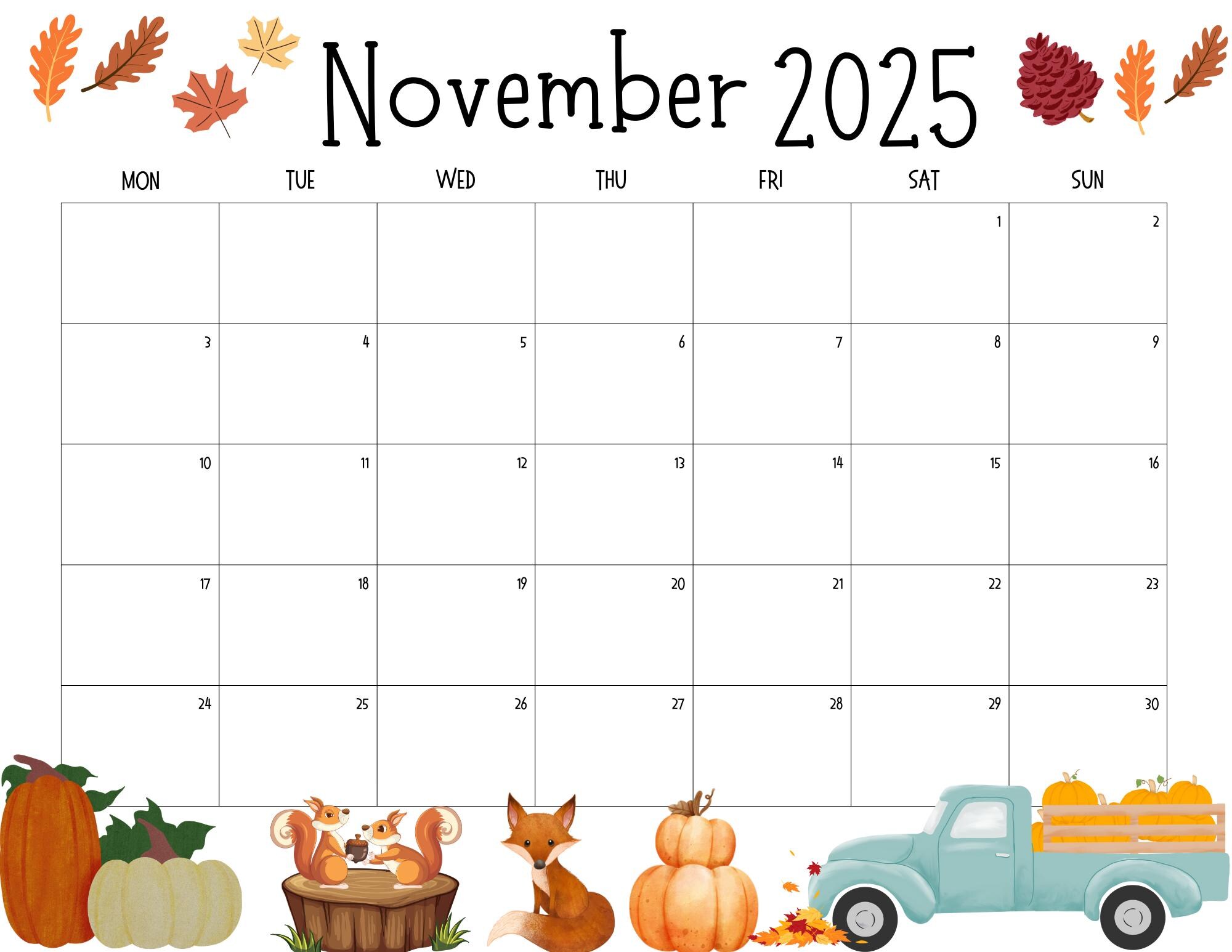 Editable November 2025 Calendar, Fillable Printable Digital Download ...