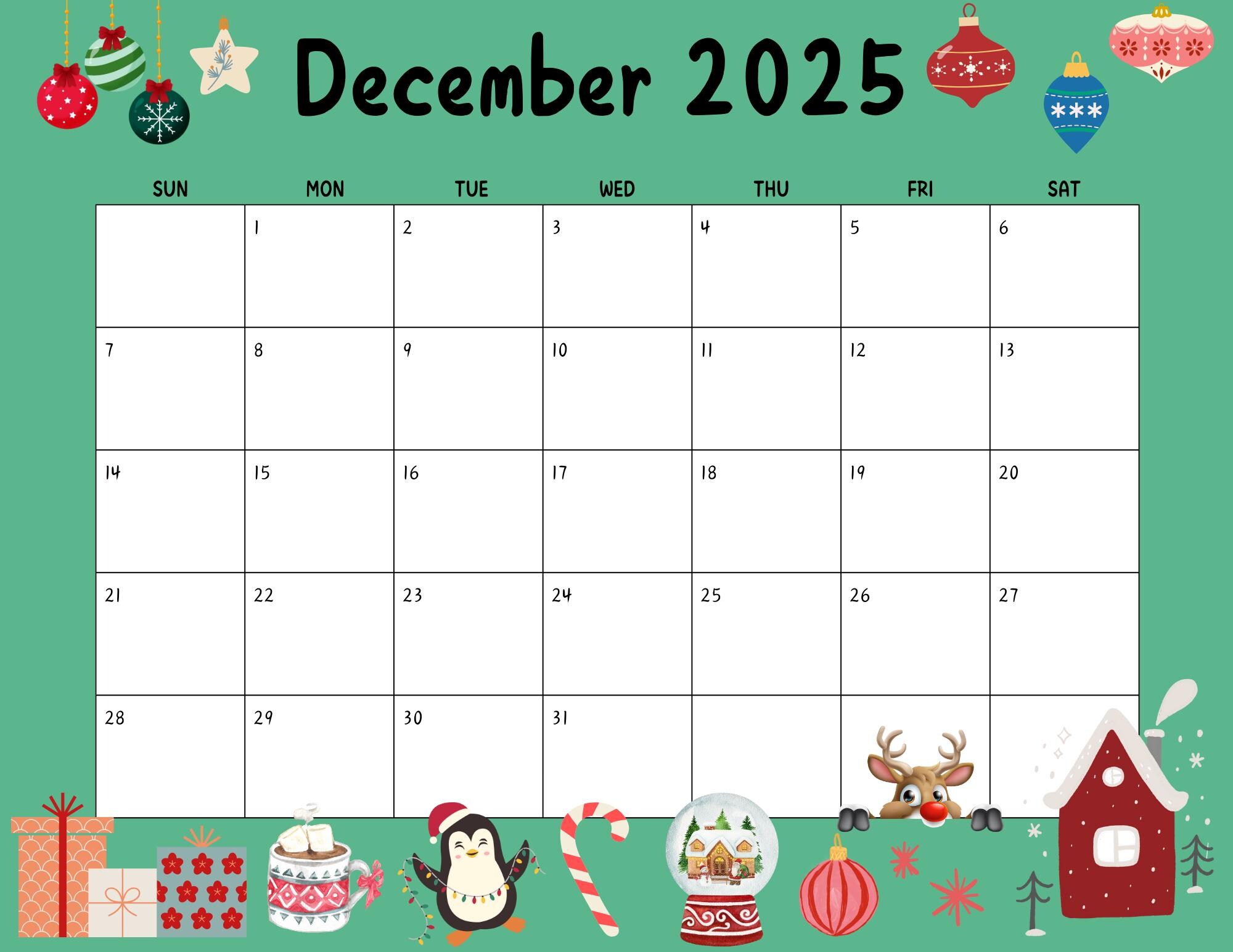 Editable December 2025 Calendar, Fillable Printable Digital Download ...