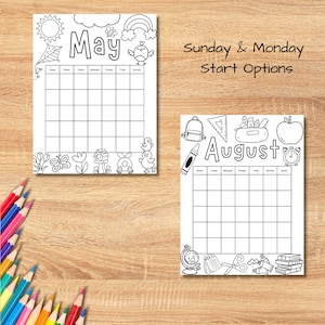 Printable Kids Coloring Calendar, Undated 12 Monthly Calendar ...