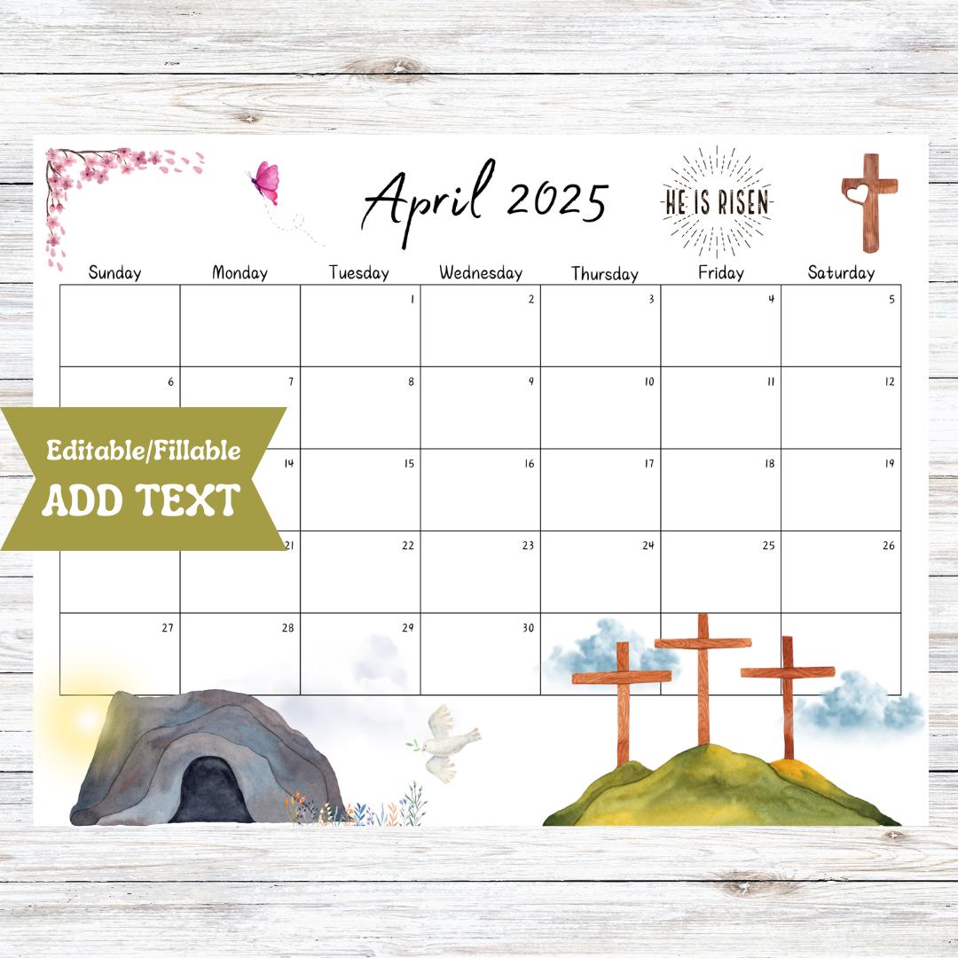 EDITABLE April 2025 Calendar, Easter Calendar, Activity Planner ...