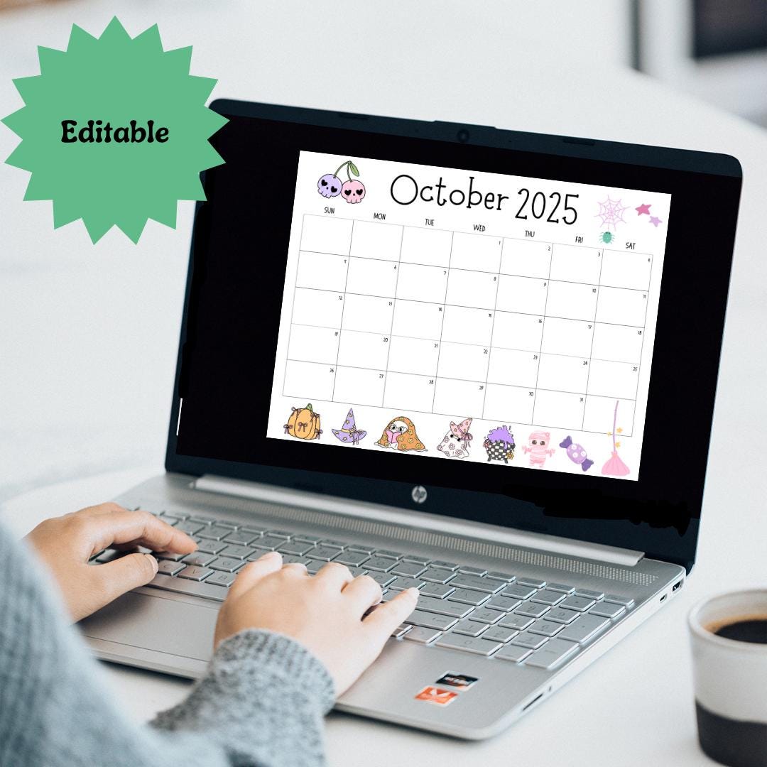 Editable October 2025 Calendar, Printable Fillable Digital Download ...