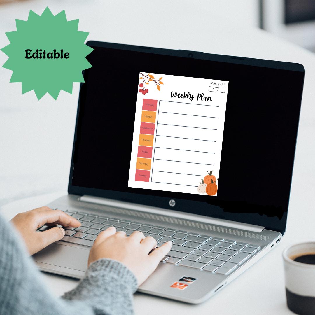 Weekly Planner Editable, Fall Printable Calendar, Instant Download PDF ...