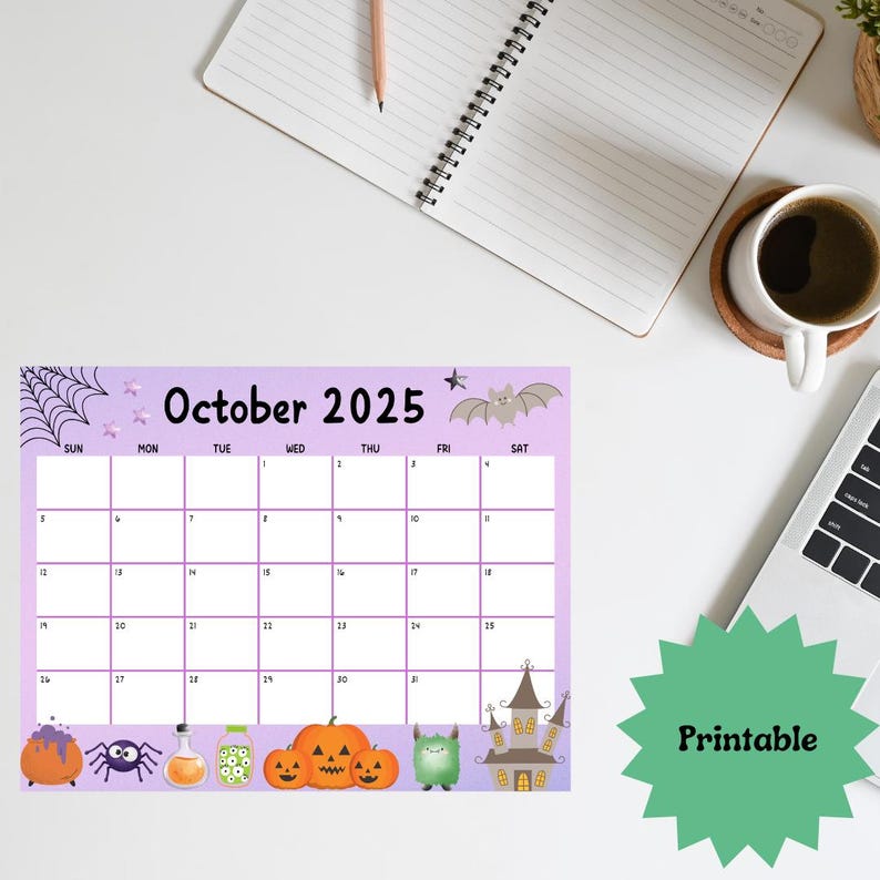 Editable October 2025 Calendar, Fillable Halloween Digital Download ...